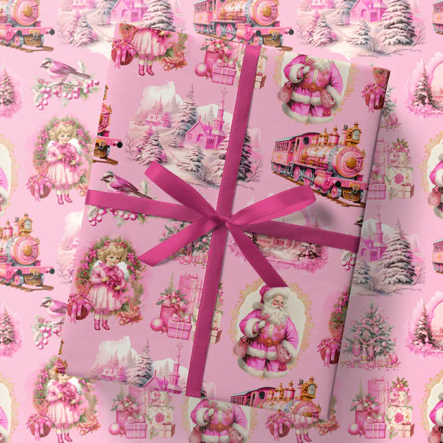 Antique Hot Pink Victorian Christmas Gift Wrap | Zazzle
