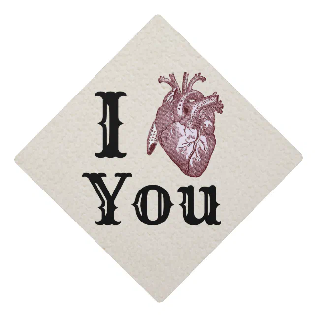 Antique I Heart You Graduation Cap Topper | Zazzle