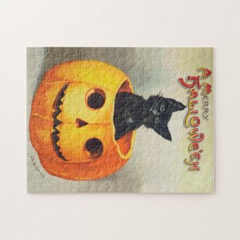 Antique Illustration Ephemera Black Cat Halloween Jigsaw Puzzle | Zazzle
