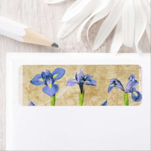 Antique Irises - Vintage Iris Background Customize Label | Zazzle
