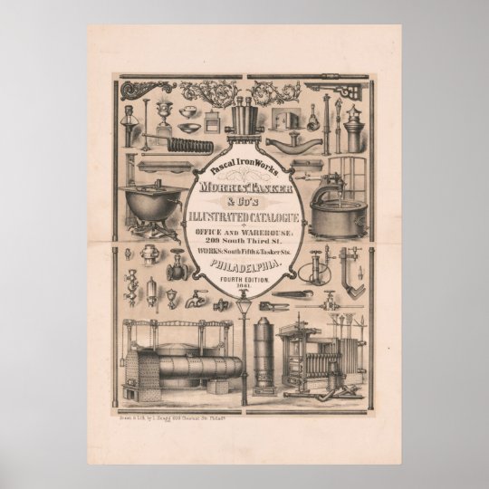 Antique iron works industrial illustration poster | Zazzle.com