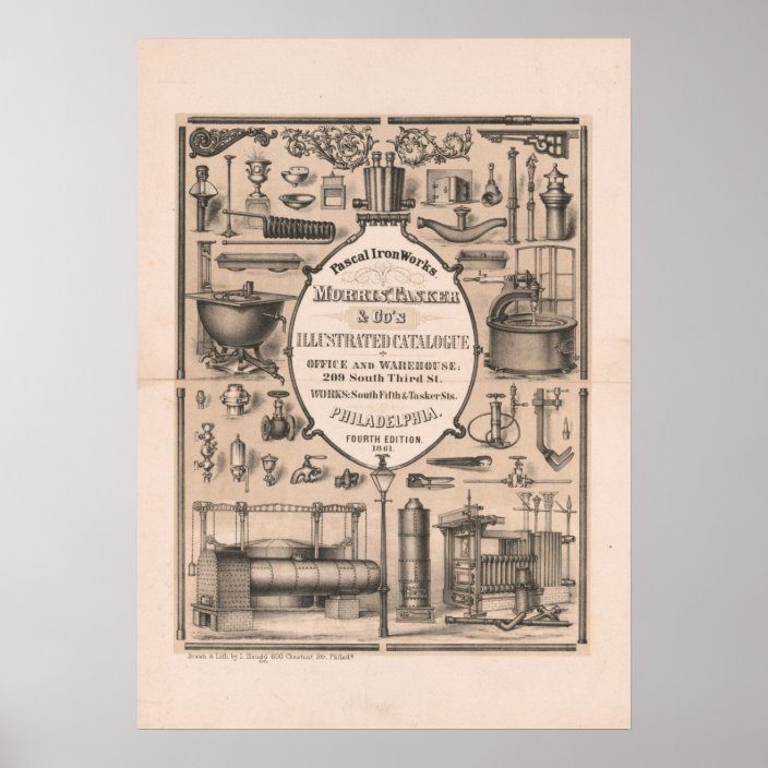 Antique iron works industrial illustration poster | Zazzle.com
