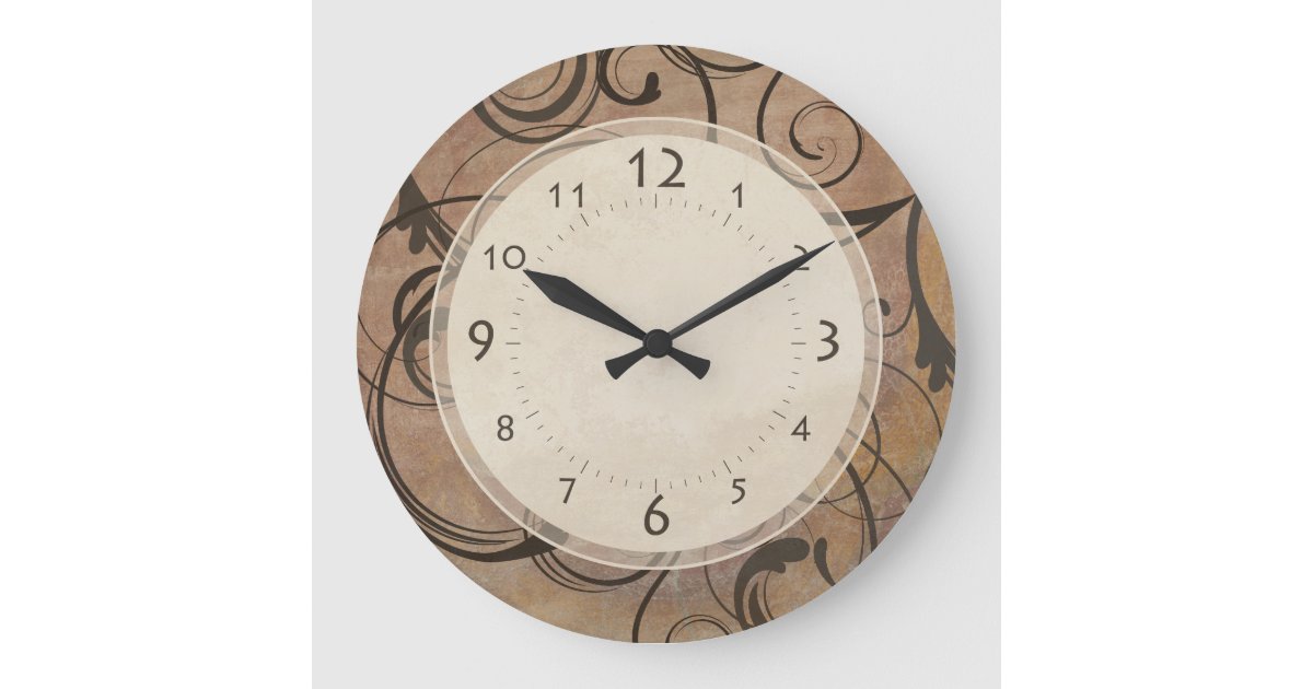 Antique Italian Elegant Swirls Tuscany Brown Large Clock | Zazzle