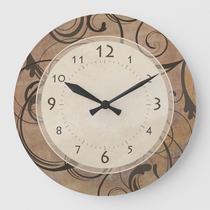 Antique Italian Elegant Swirls Tuscany Brown Large Clock | Zazzle