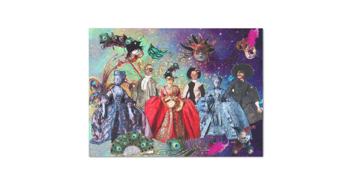 ANTIQUE ITALIAN PUPPETS AND MASKS MASQUERADE PARTY TISSUE PAPER | Zazzle