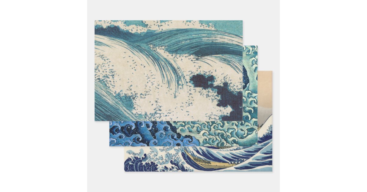 Antique Japanese Blue Waves Ocean Print Wrapping Paper Sheets | Zazzle