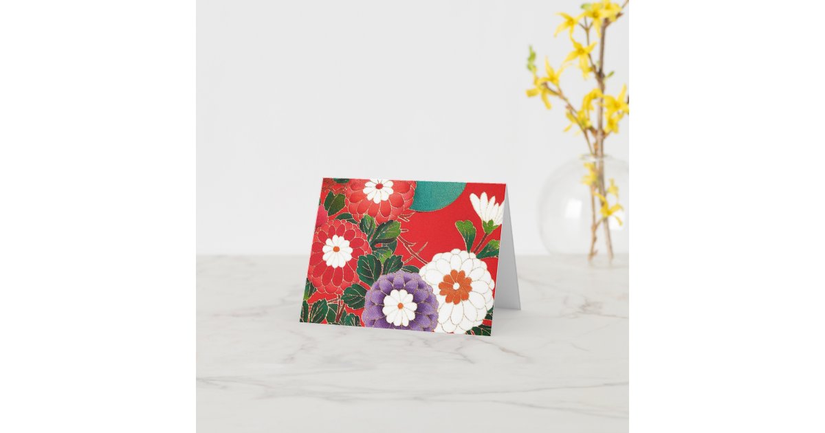 Antique Japanese Brocade Deep Red Card | Zazzle