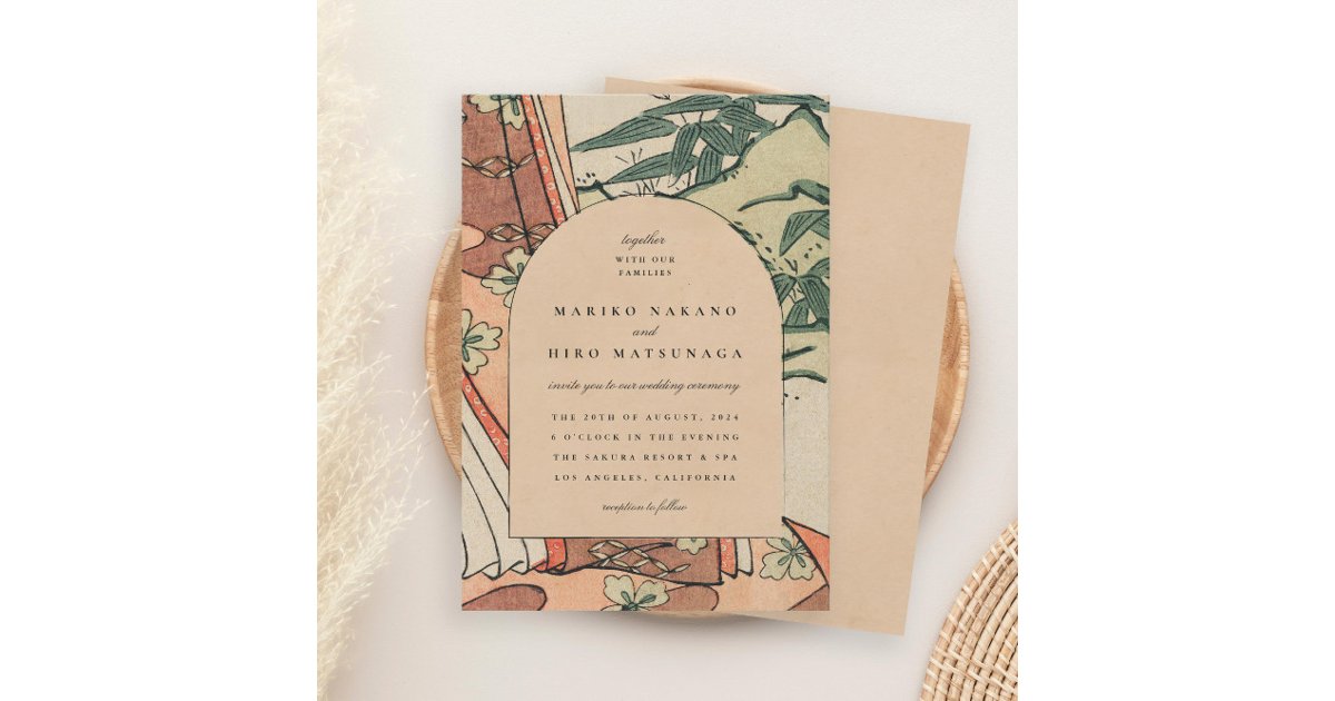 Antique Japanese Kimono Bamboo Wedding Invitation | Zazzle