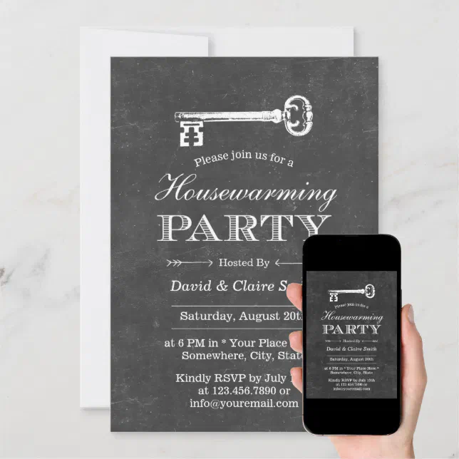 Antique Key Chalkboard Housewarming Party Invitation | Zazzle