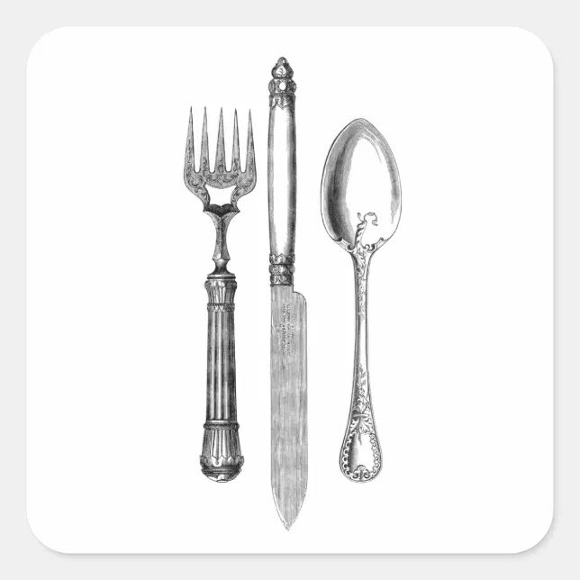 Antique knife fork and spoon combo Decoration Square Sticker | Zazzle