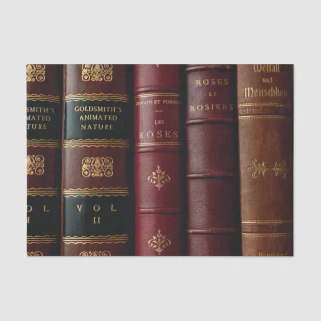 Antique Library Dark Leather Book Spines Decoupage Tissue Paper | Zazzle