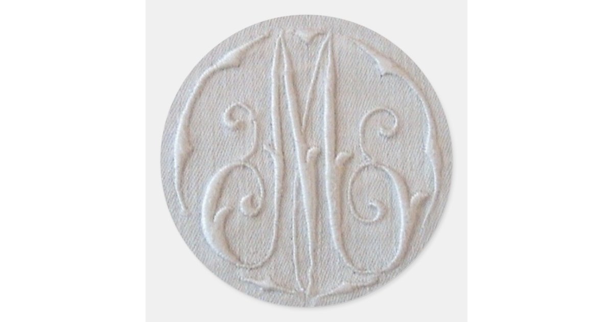 Antique Linen Monogram 'M' Classic Round Sticker | Zazzle