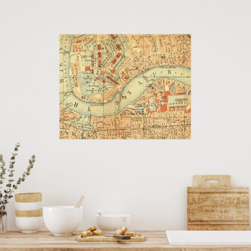 Antique London map River Thames old vintage Poster | Zazzle