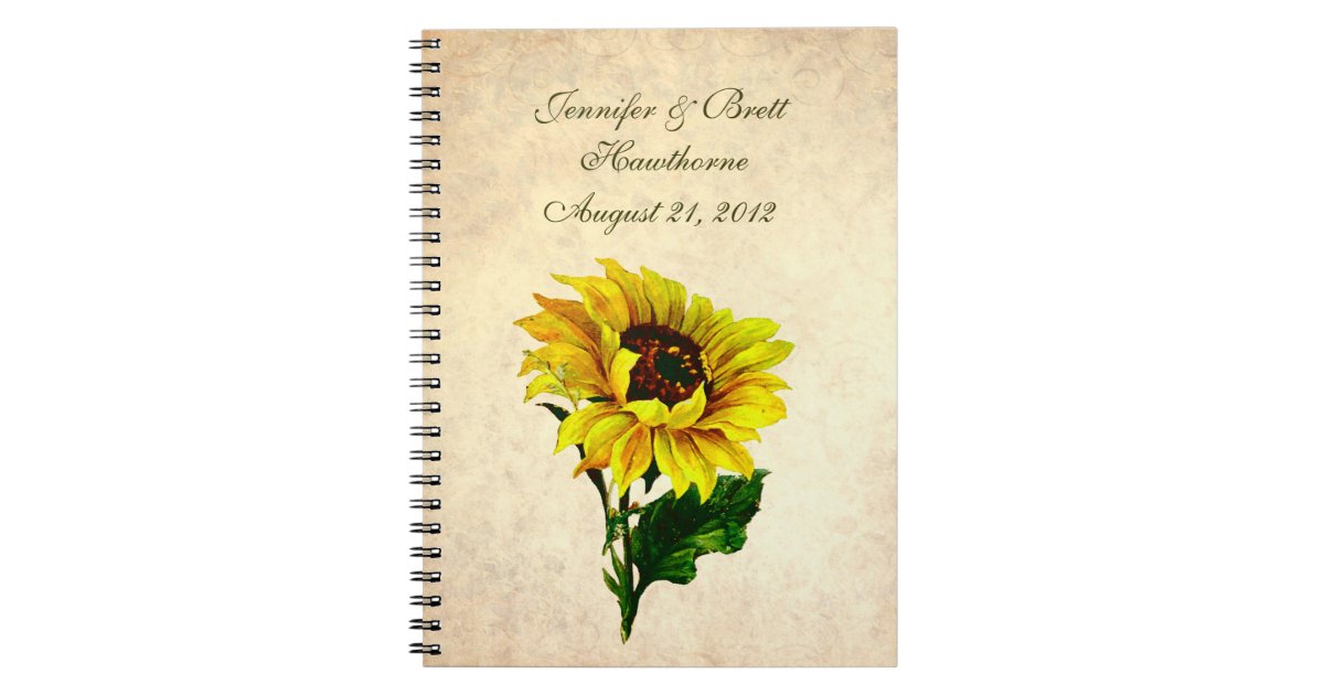 Antique Look Sunflower Wedding Guest Book | Zazzle
