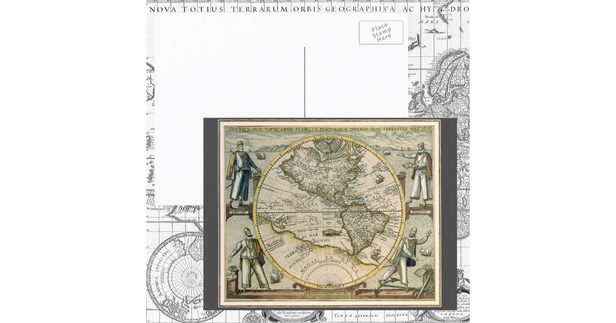 Antique Map, 1596, America Sive Novus Orbis Postcard | Zazzle
