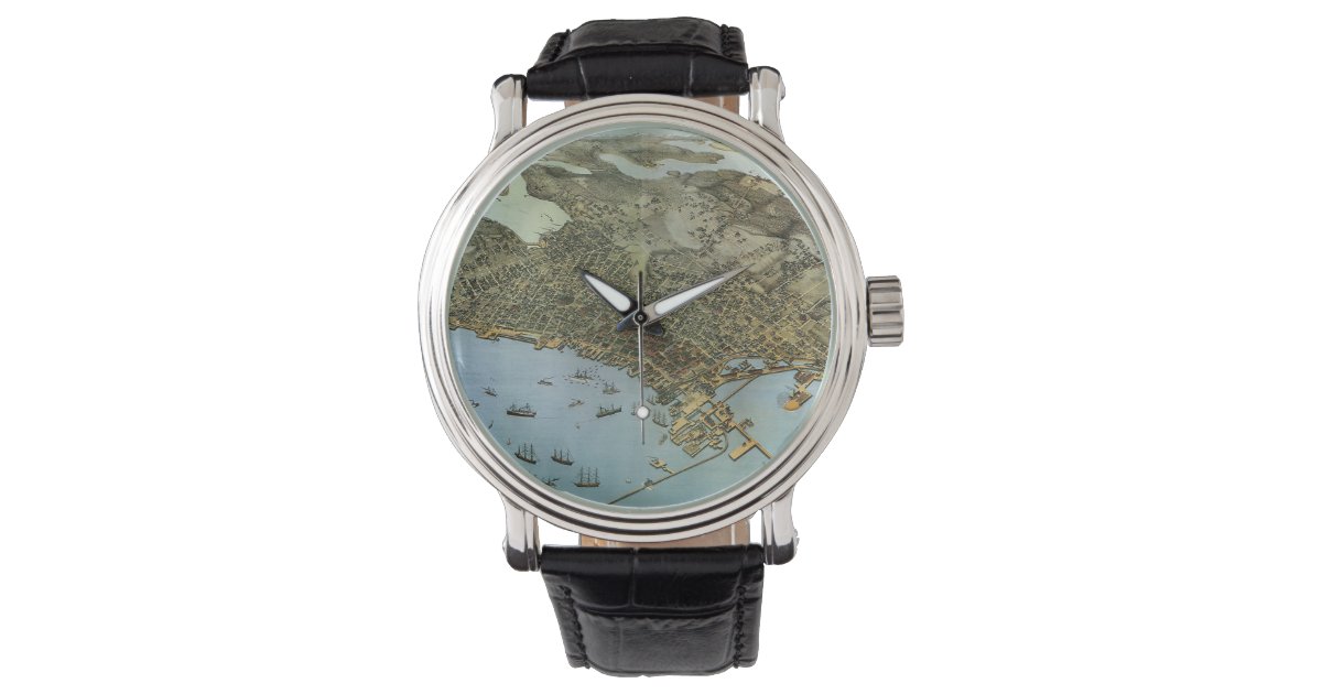 Antique Map Aerial View City of Seattle Washington Watch | Zazzle