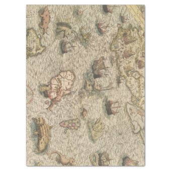 Antique Map and Sea Creatures Decoupage Tissue Paper | Zazzle