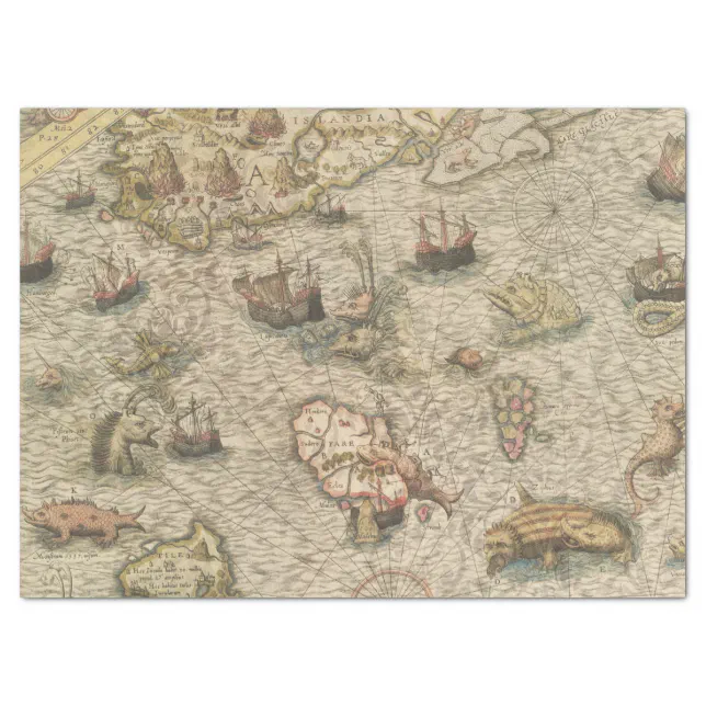 Antique Map and Sea Creatures Decoupage Tissue Paper | Zazzle