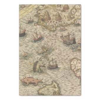 Antique Map and Sea Creatures Decoupage Tissue Paper | Zazzle