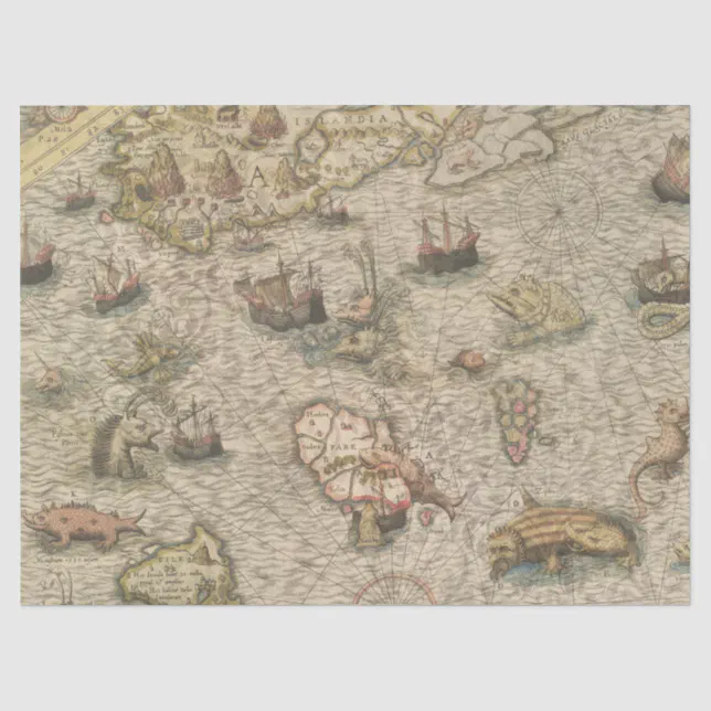 Antique Map and Sea Creatures Decoupage Tissue Paper | Zazzle
