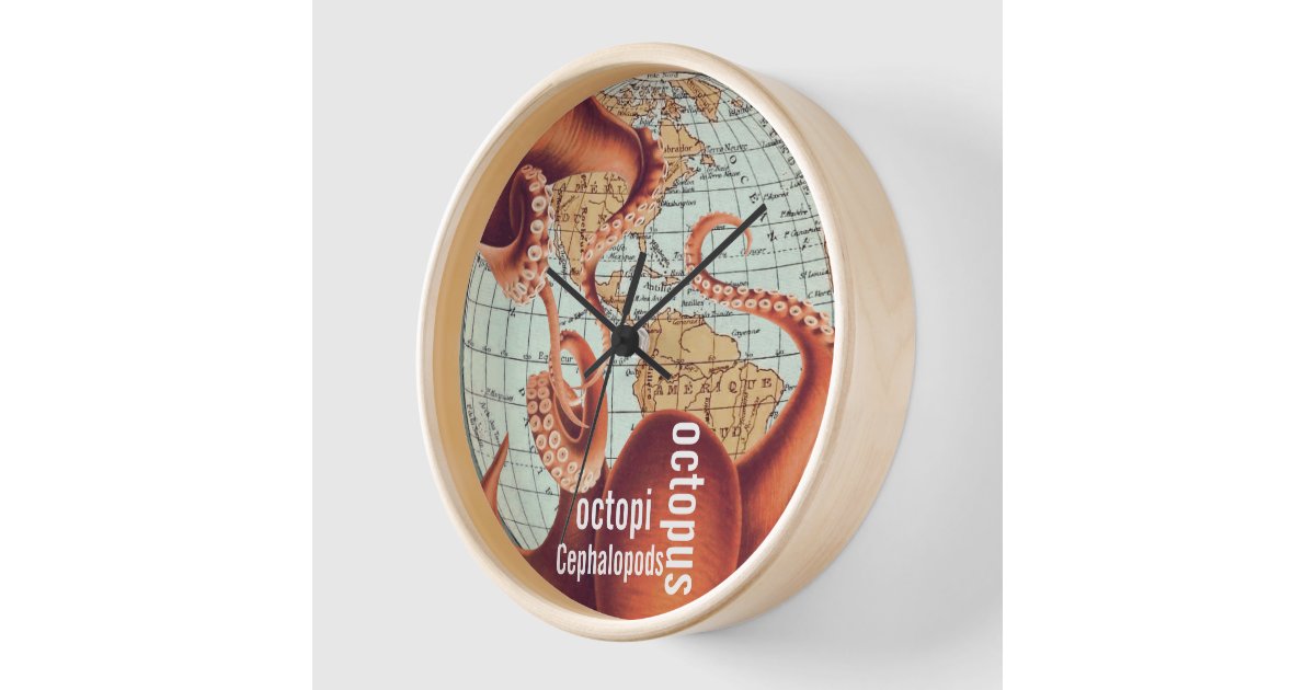 Antique Map Octopus Wall Clock | Zazzle