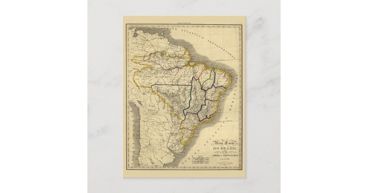 Antique map of Brazil in 1821 Postcard | Zazzle