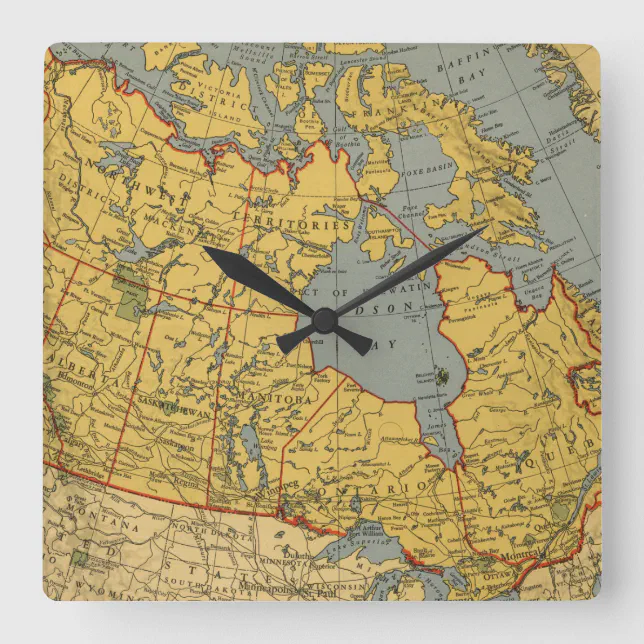 Antique Map of Canada Square Wall Clock | Zazzle