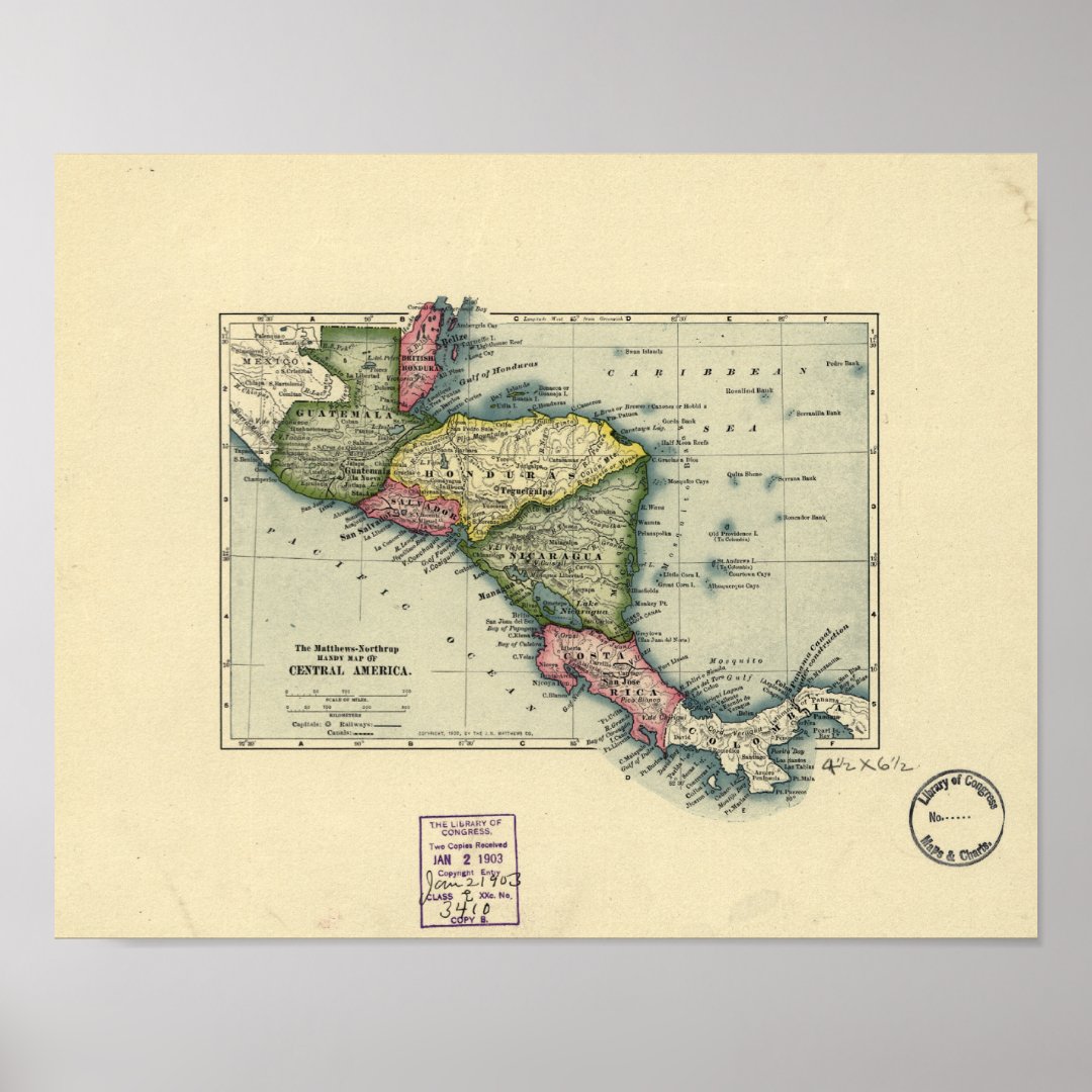 Antique Map of Central America - 1902 Poster | Zazzle