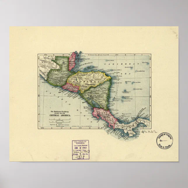 Antique Map of Central America - 1902 Poster | Zazzle