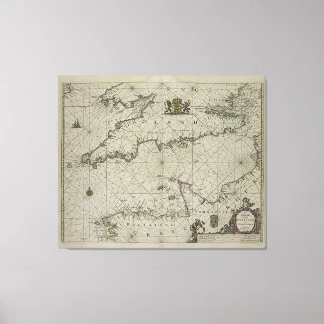 Antique Map of Channel, 1666 (colour engraving) Canvas Print | Zazzle