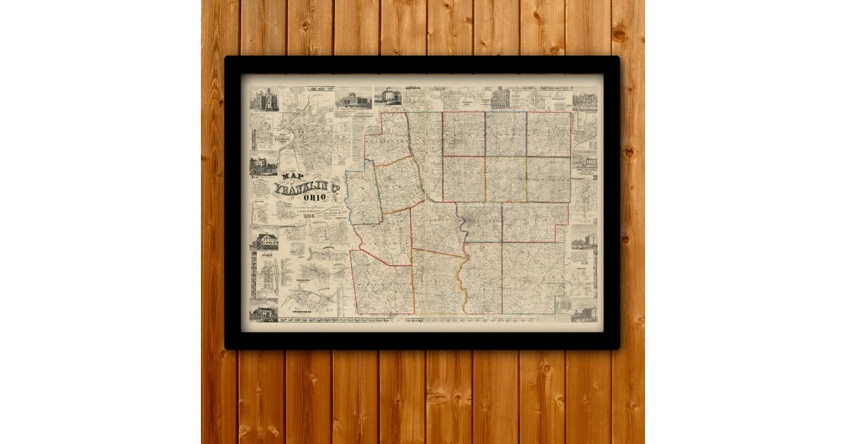 Antique Map of Columbus, Ohio & Franklin County Poster | Zazzle
