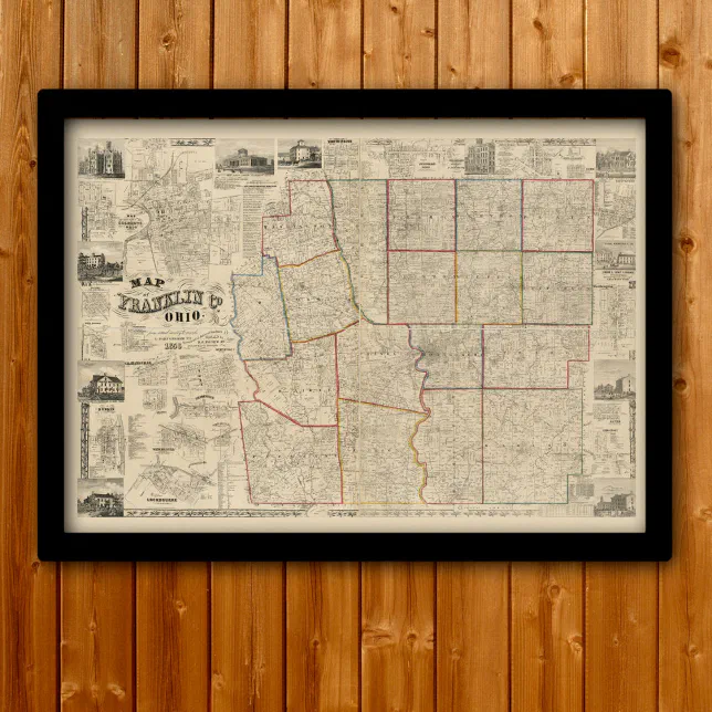 Antique Map of Columbus, Ohio & Franklin County Poster | Zazzle