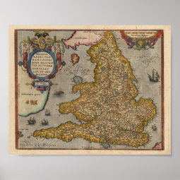 Antique Map of England from 1573 Poster | Zazzle