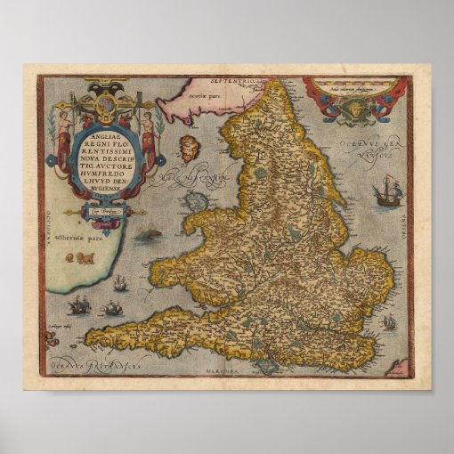Antique Map of England from 1573 Poster | Zazzle