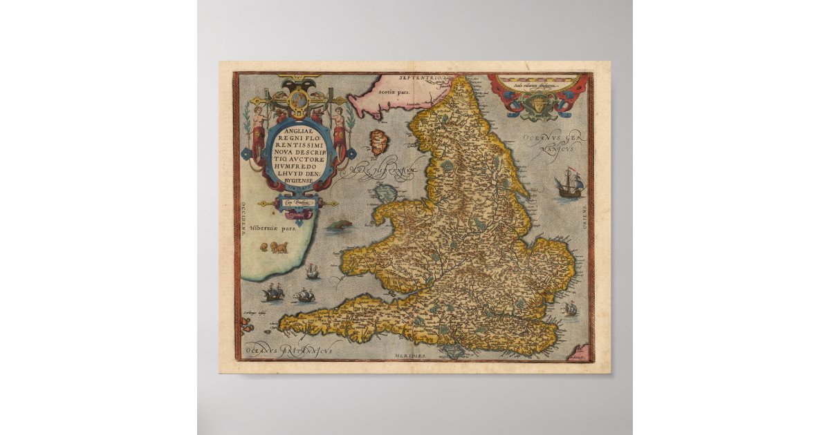 Antique Map of England from 1573 Poster | Zazzle