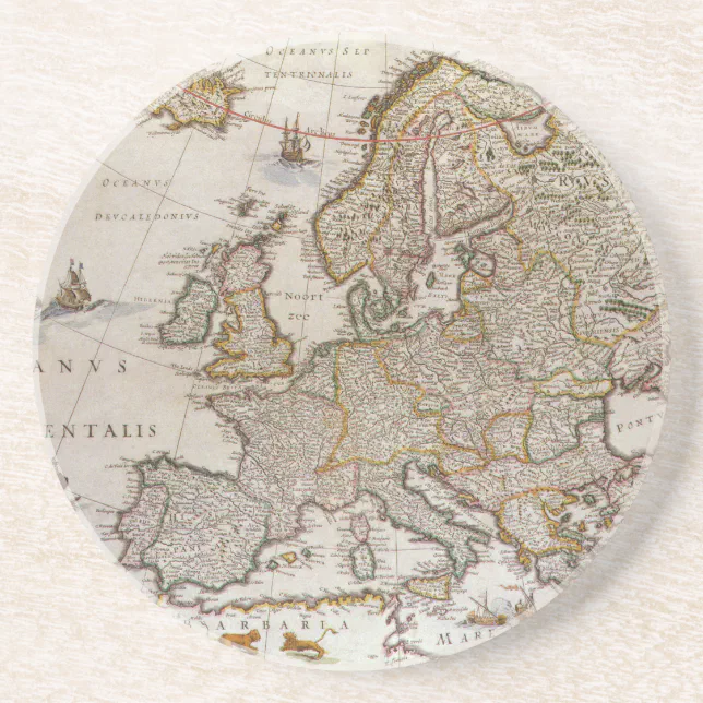 Antique Map of Europe by Willem Jansz Blaeu, c1617 Sandstone Coaster | Zazzle