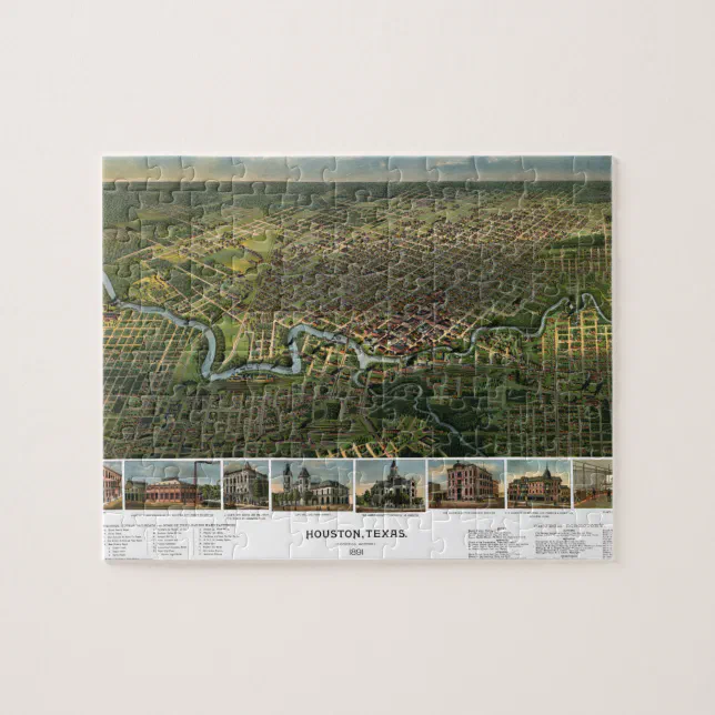 Antique Map of Houston, Texas with Buffalo River Jigsaw Puzzle | Zazzle