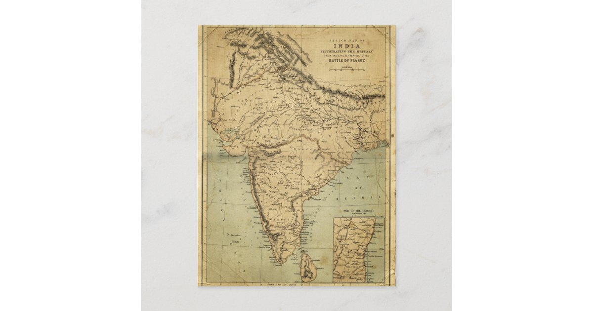 Antique Map of India in the 19th Century Postcard | Zazzle
