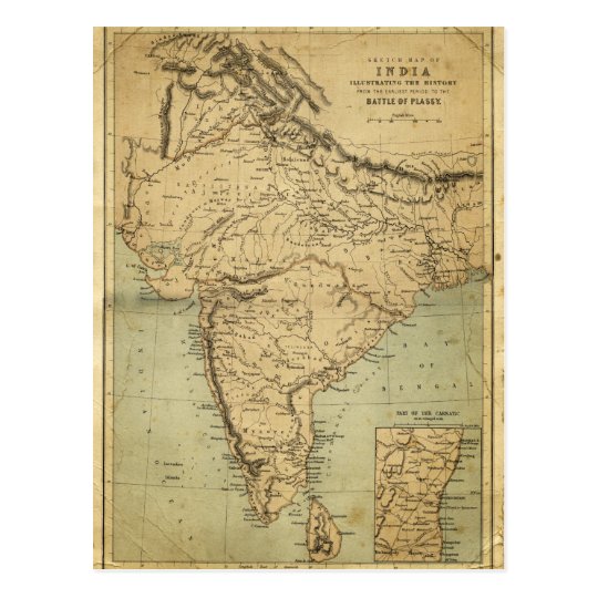 Antique Map of India in the 19th Century Postcard | Zazzle.com