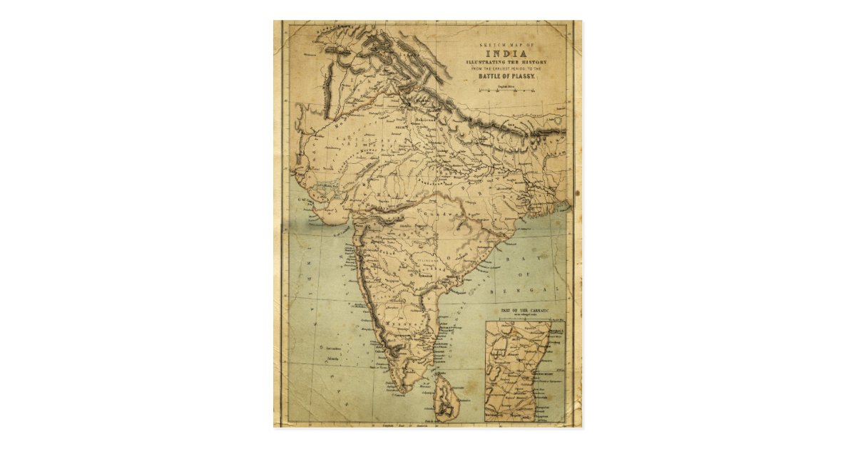 Antique Map of India in the 19th Century Postcard | Zazzle.com