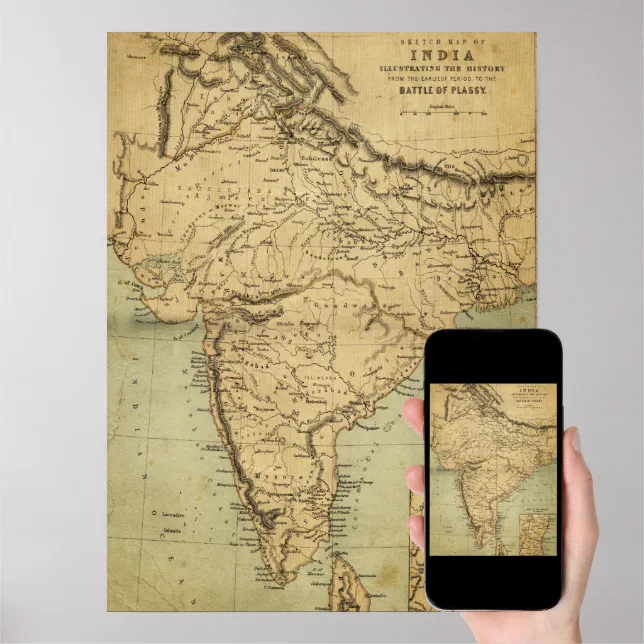 Antique Map of India in the 19th Century Poster | Zazzle