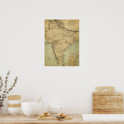 Antique Map of India in the 19th Century Poster | Zazzle