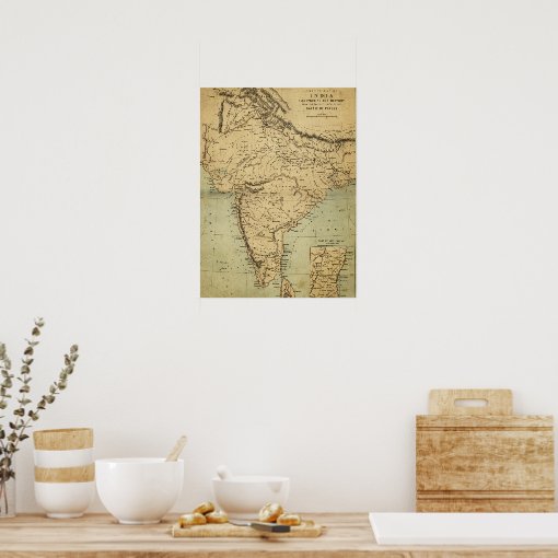 Antique Map of India in the 19th Century Poster | Zazzle