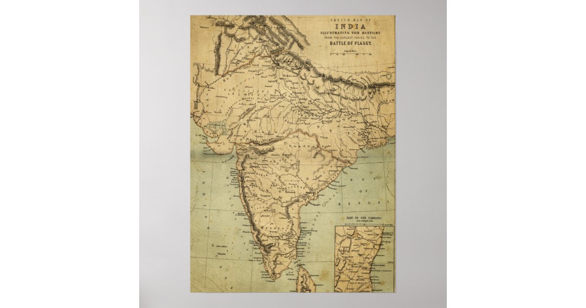 Antique Map of India in the 19th Century Poster | Zazzle