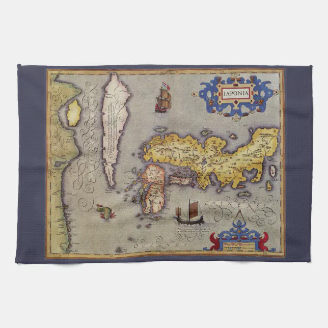 Antique Map of Japan by Mercator and Hondius Kitchen Towel | Zazzle