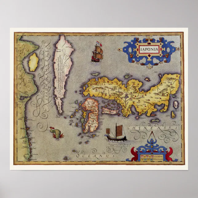 Antique Map of Japan by Mercator and Hondius Poster | Zazzle