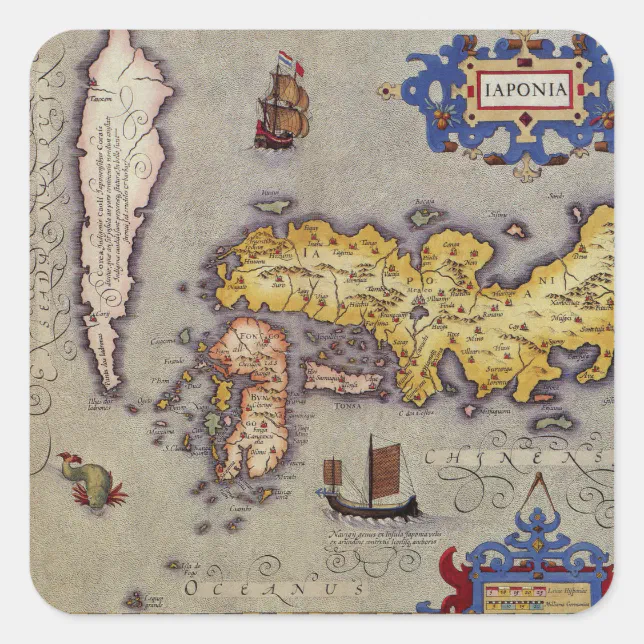 Antique Map of Japan by Mercator and Hondius Square Sticker | Zazzle