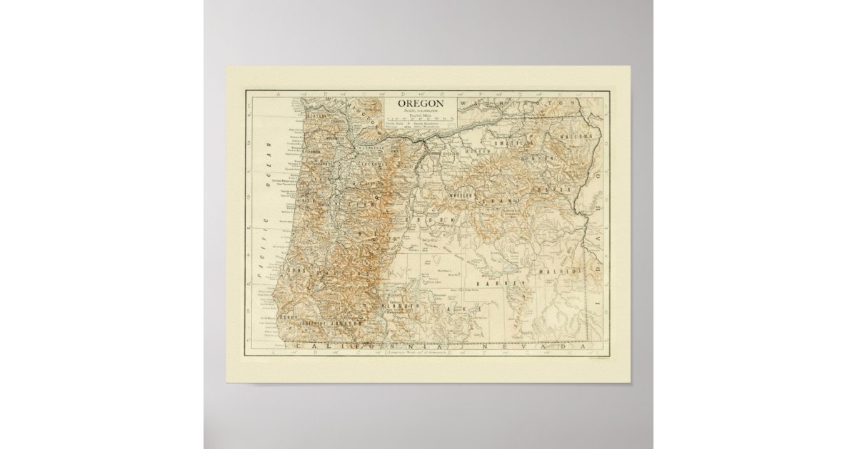 Antique map of Oregon Poster | Zazzle