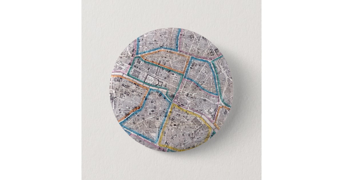Antique Map of Paris Button | Zazzle