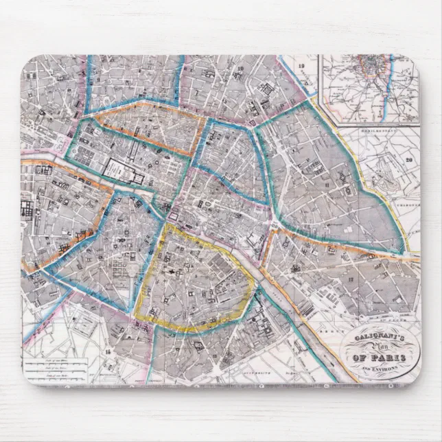 Antique Map of Paris Mouse Pad | Zazzle